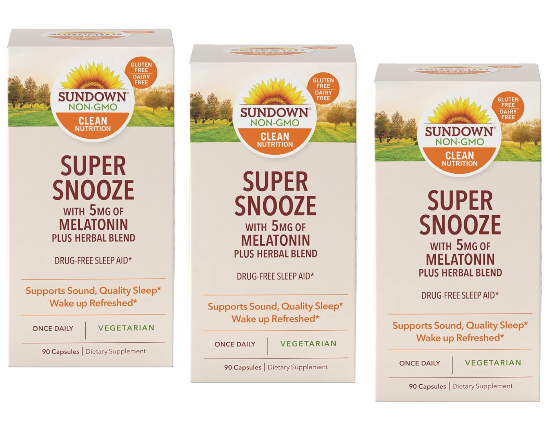 3 Pack Sundown Naturals Super Snooze Melatonin Capsules, 90 Count Each ...