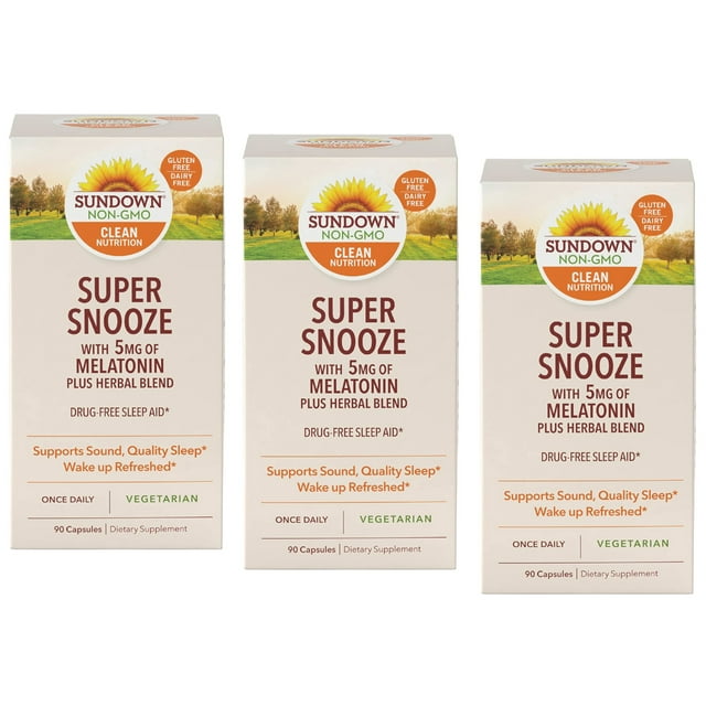 3 Pack Sundown Naturals Super Snooze Melatonin Capsules, 90 Count Each ...