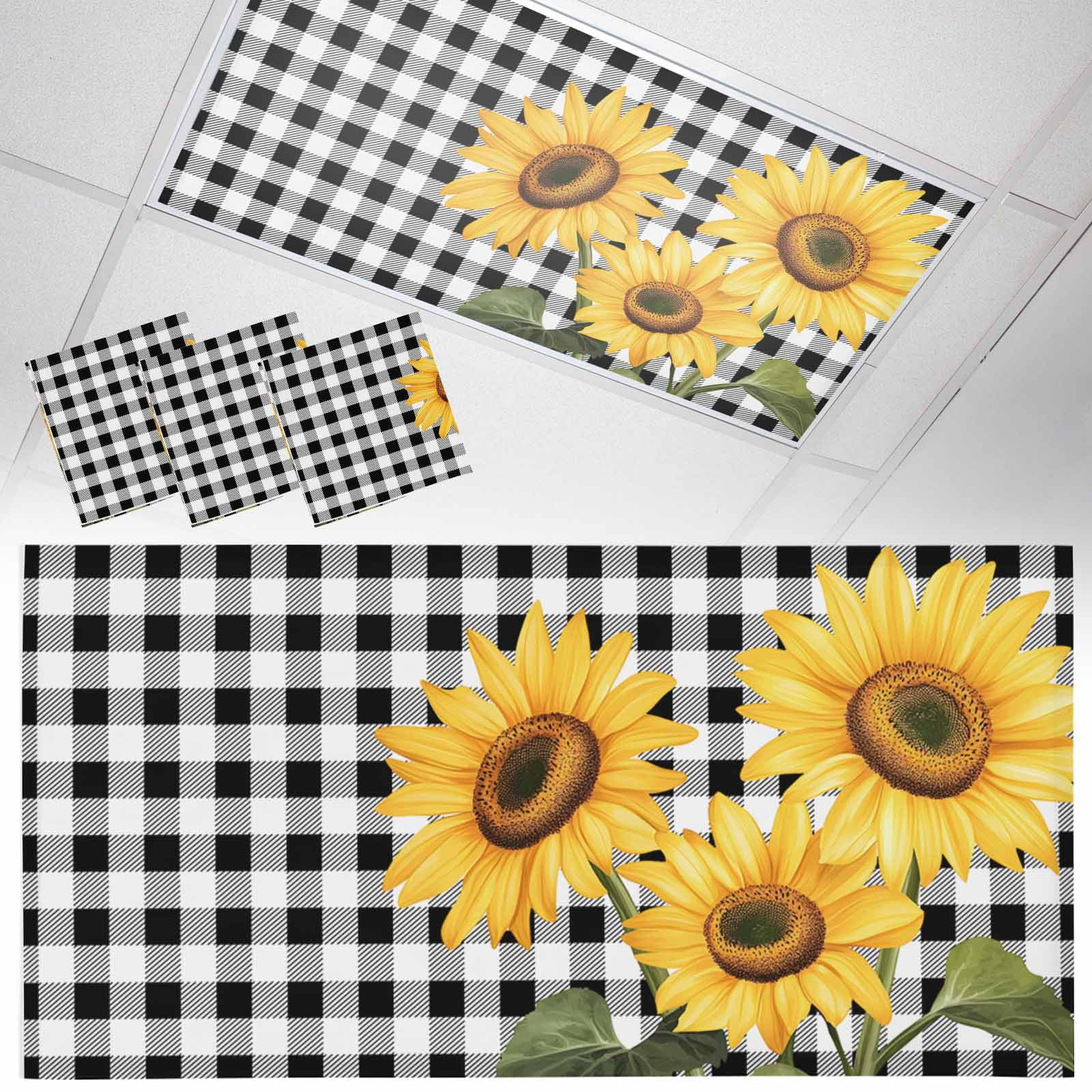 3 Pack Sunflower Fluorescent Light Covers for Ceiling Lights Black and ...