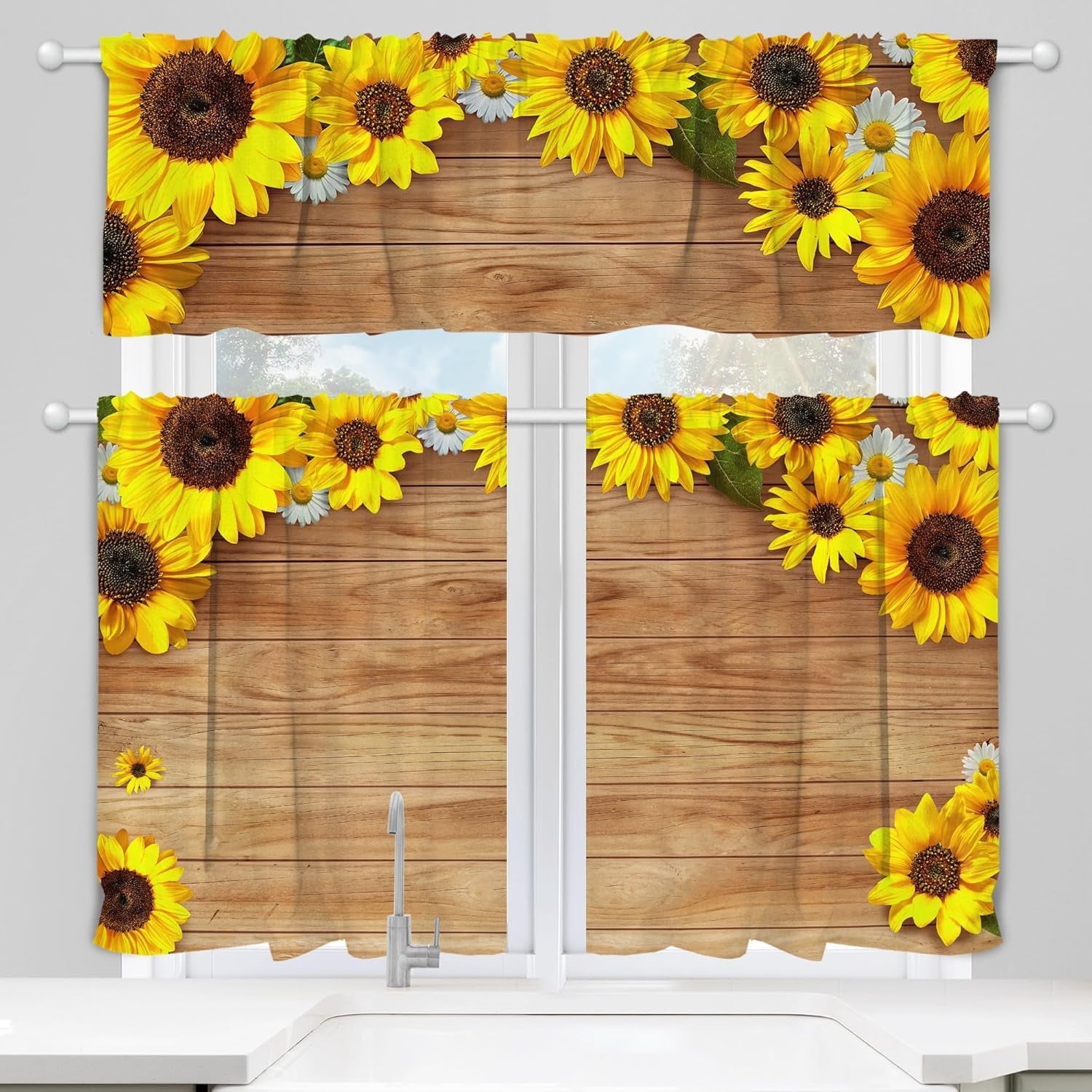 3 Pack Sunflower Kitchen Curtains 54x24 inch - Sunflower Curtains for ...