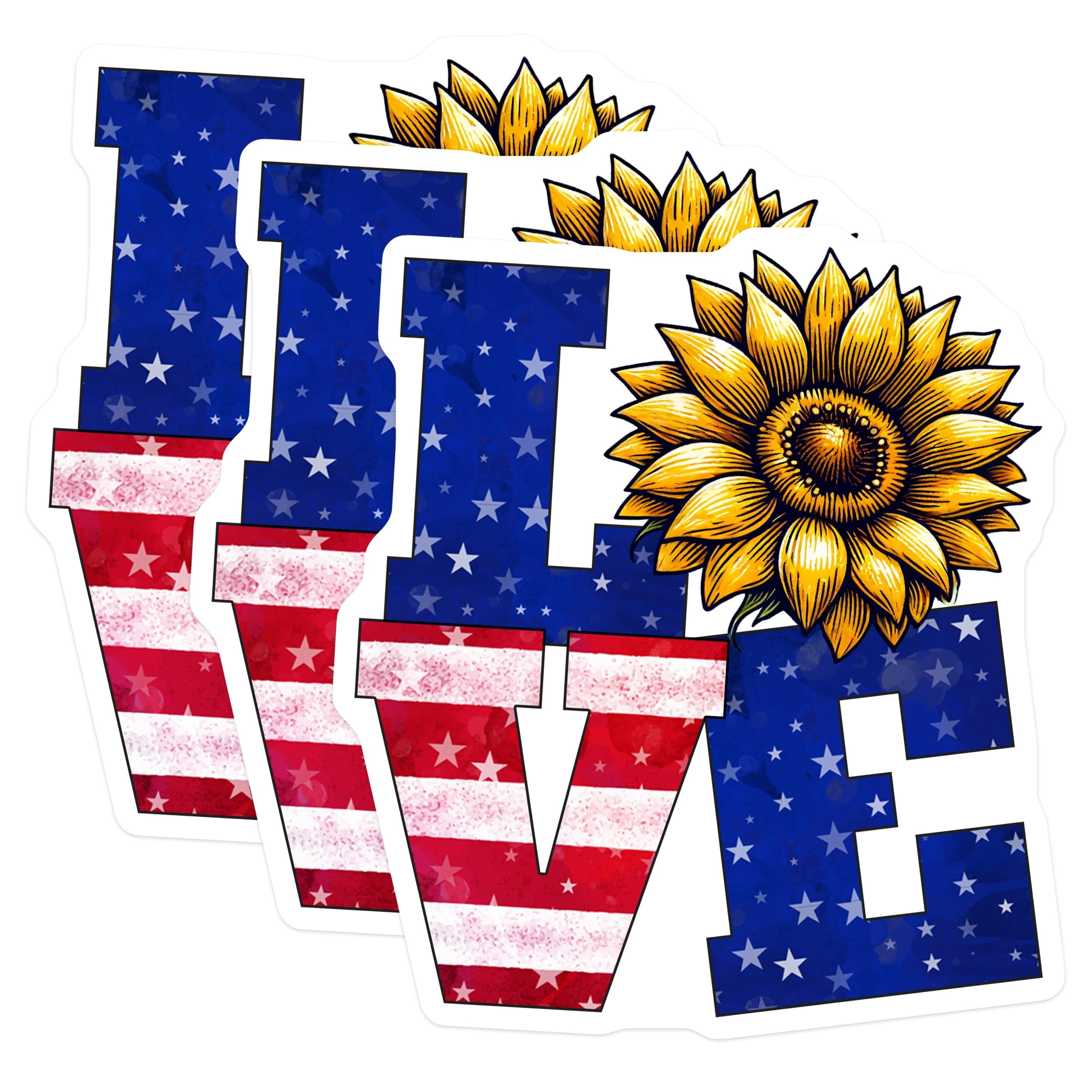 (3 Pack) Sunflower Love Decals - American Flag Stars - Patriotic Laptop ...