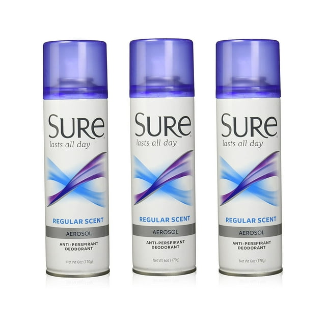 3 Pack Sure Anti-Perspirant Deodorant Aerosol Spray Regular Scent 6oz ...