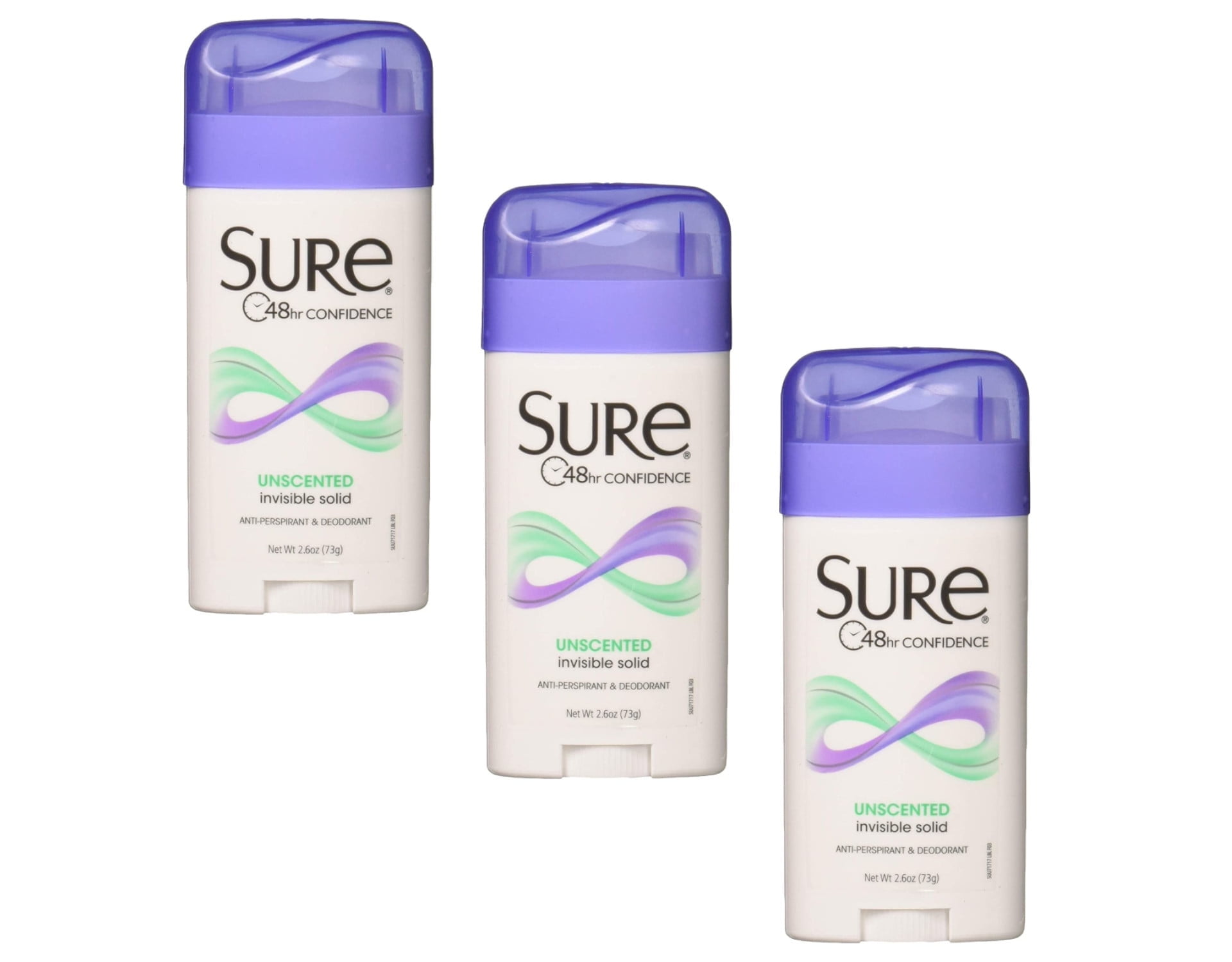 Sure Anti-Perspirant Deodorant, 3 Pack, Invisible Solid, Unscented, 2 ...