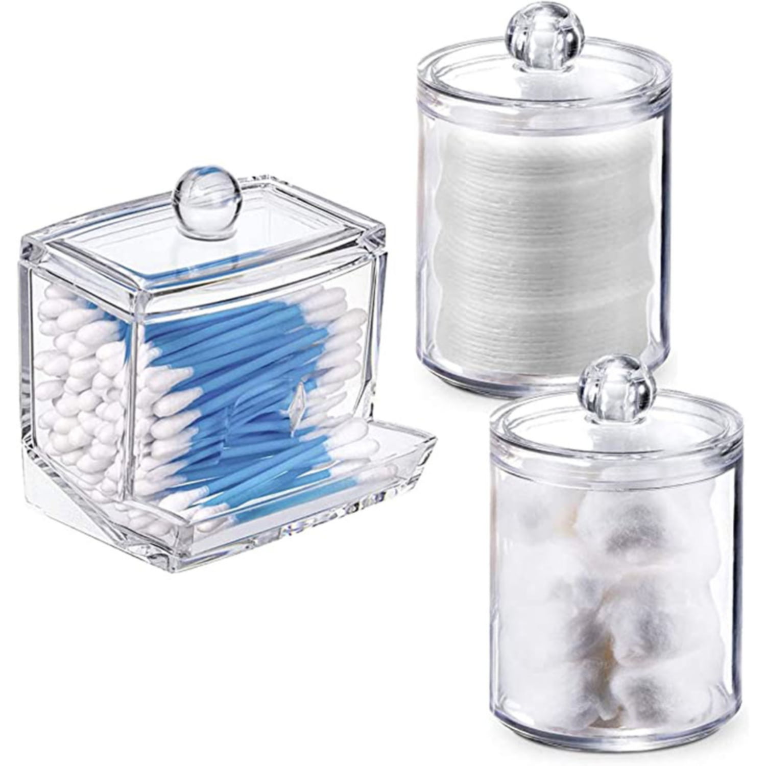 3 Pack Swab Holder Canisters with Lid, 8/10/10oz Bathroom Organizer ...