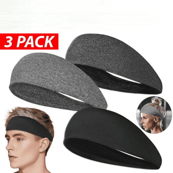 3-Pack Sweatbands for Men & Women, Sports Headbands Stretch for Running ...