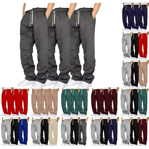 3 Pack Sweatpants for Men Straight Leg Elastic Waist Sweatpants Fleece ...
