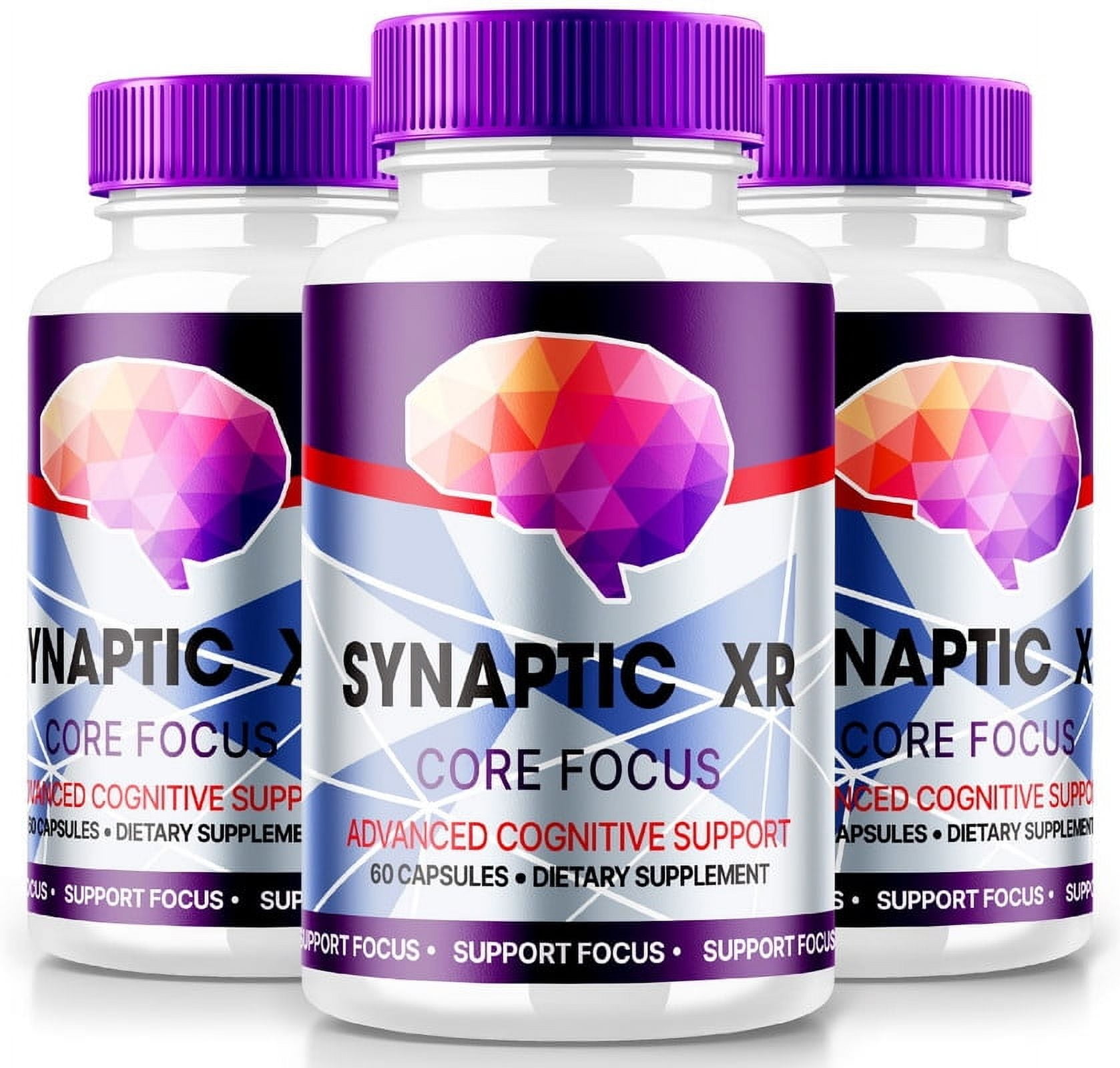 (3 Pack) Synaptic XR Core Focus, Think Faster Be Smarter with SynapticXR, Maximum Strength ...