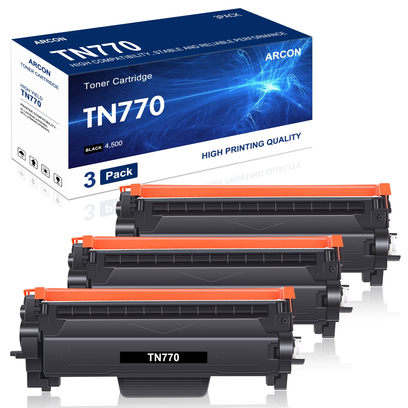 3-Pack TN-770 Toner Cartridge Compatible for Brother TN770 TN-770 works ...