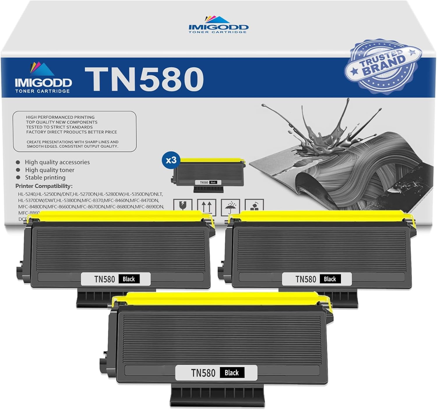 3-Pack TN580 Black Toner Cartridge Replacement for Brother High ...