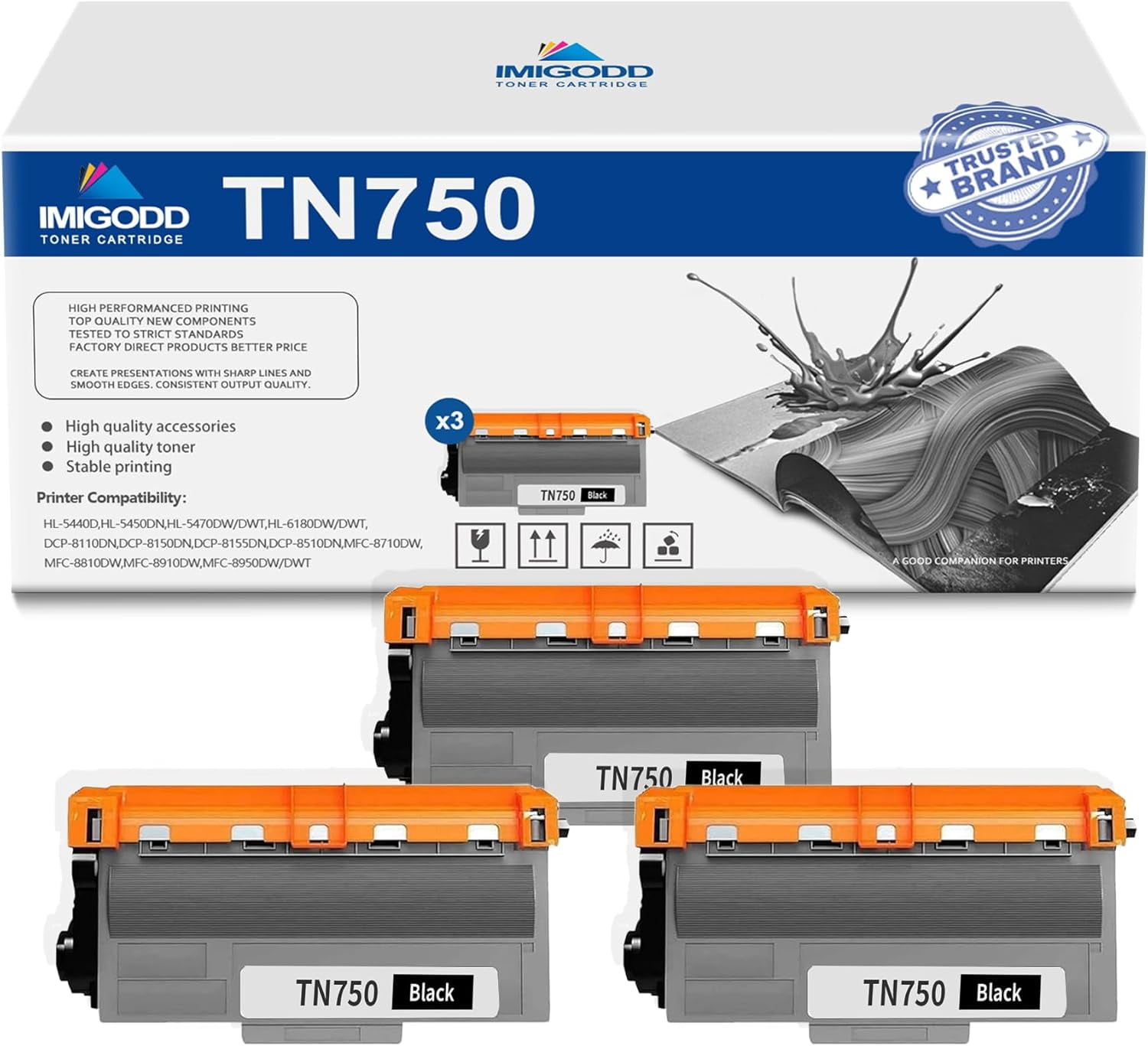 3-Pack TN750 Black Toner Cartridge Replacement for Brother High ...