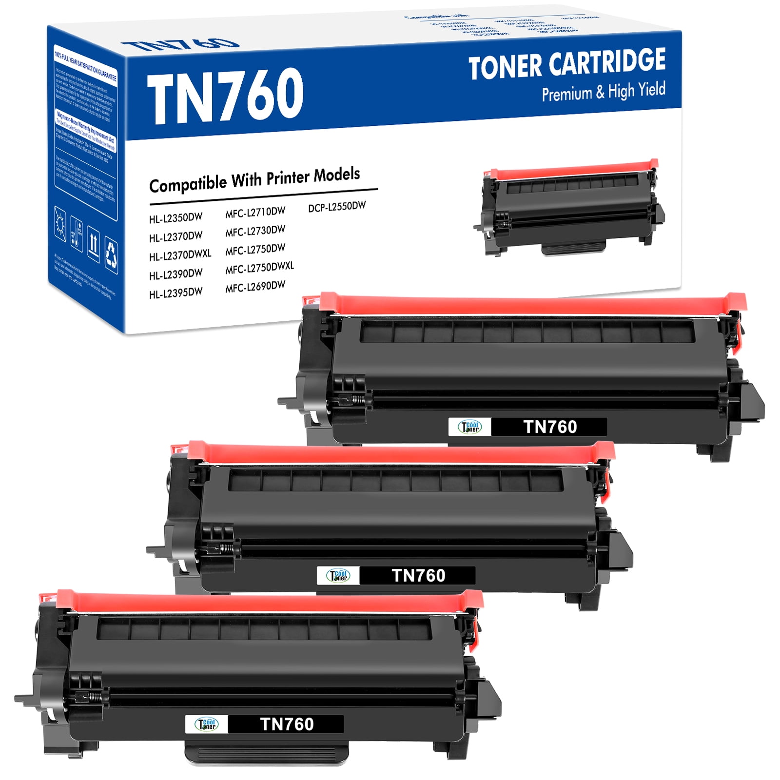 3-Pack TN760 Toner Cartridge Compatible for Brother TN-760 TN 760 TN ...
