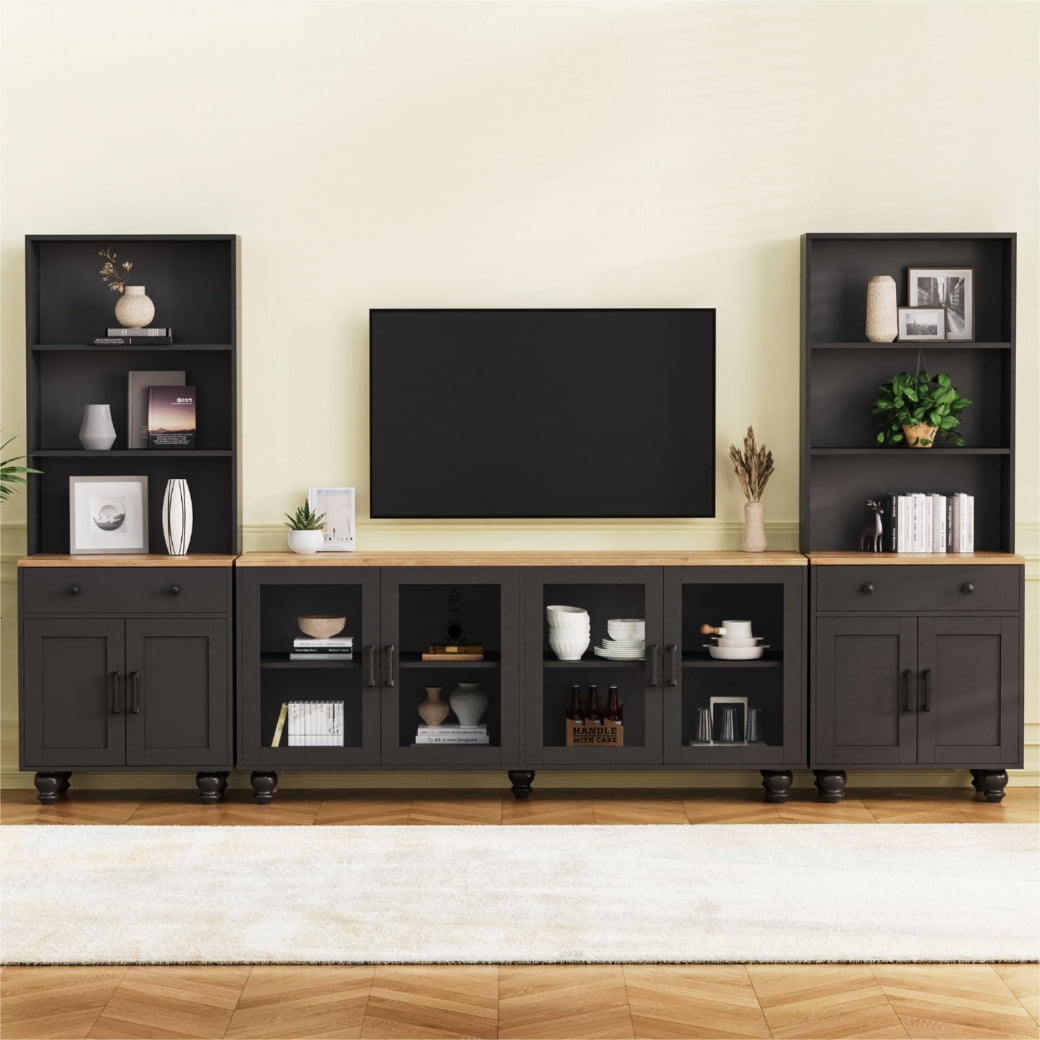 3-Pack TV Stand Set, Modern TV Stand with 2 Tall Storage Cabinet ...