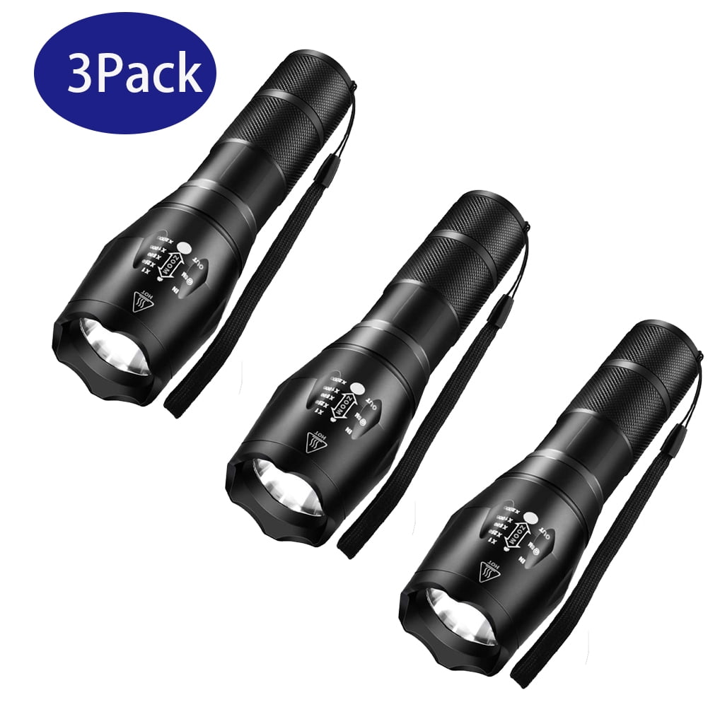 3 Pack Tactical Flashlight Torch, Military Grade 5 Modes XML T6 3000 Lumens Tactical Led ...