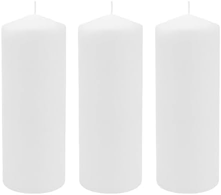 3 Pack Tall 3 x 8 Inch 80 Hour Long Burning Unscented White Wax Pillar ...
