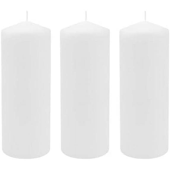 3 Pack Tall 3 x 8 Inch 80 Hour Long Burning Unscented White Wax Pillar ...