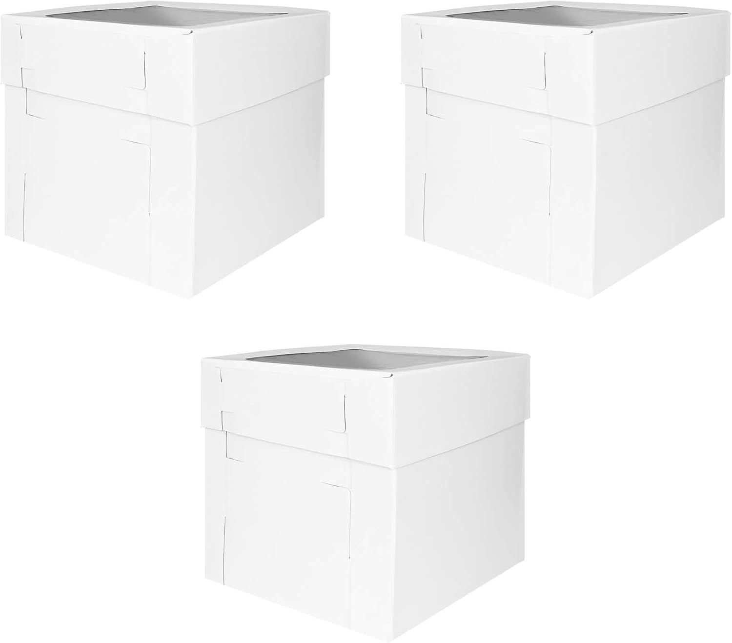 3 Pack Tall Cake Boxes With Window - white Sizes 14x14x14 inch, for 12 ...
