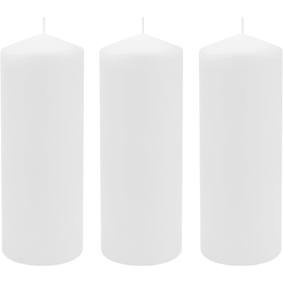 3 Pack Tall 3 x 8 Inch 80 Hour Long Burning Unscented White Wax Pillar ...