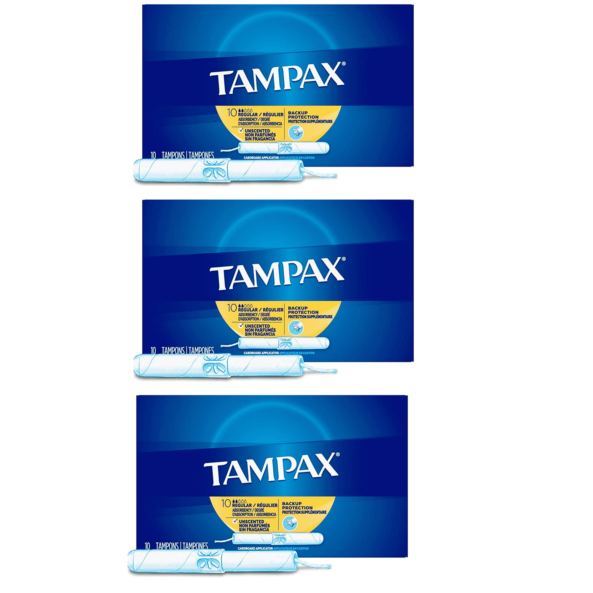 3 Pack Tampax Tampons Regular Absorbency, Backup Protection Anti Slip ...