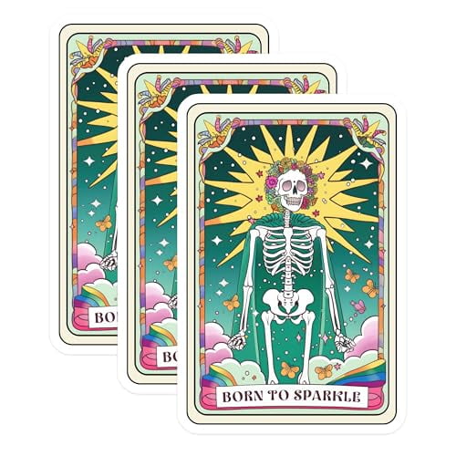 (3 Pack) Tarot Card Skeleton Decals - Born to Sparkle - Colorful Laptop ...
