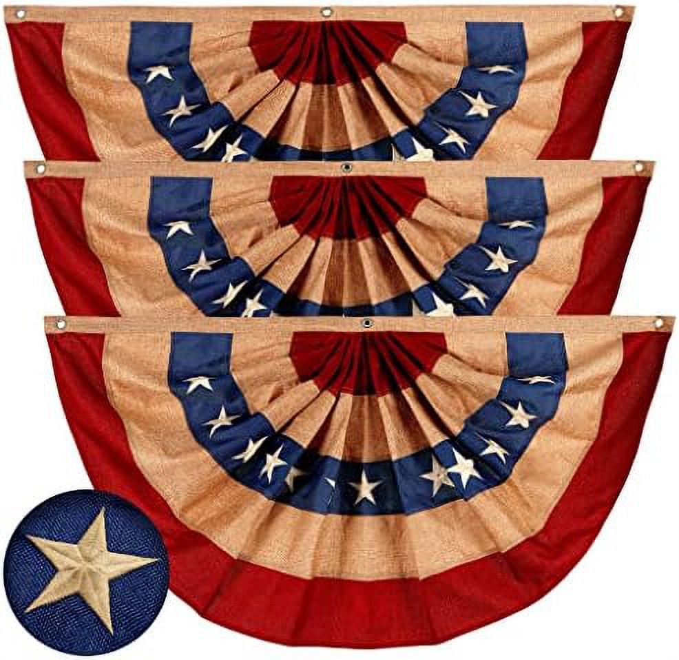 3 Pack: Tea Stained Pleated Fan Flag 1.5X3ft Burlap Embroidered ...