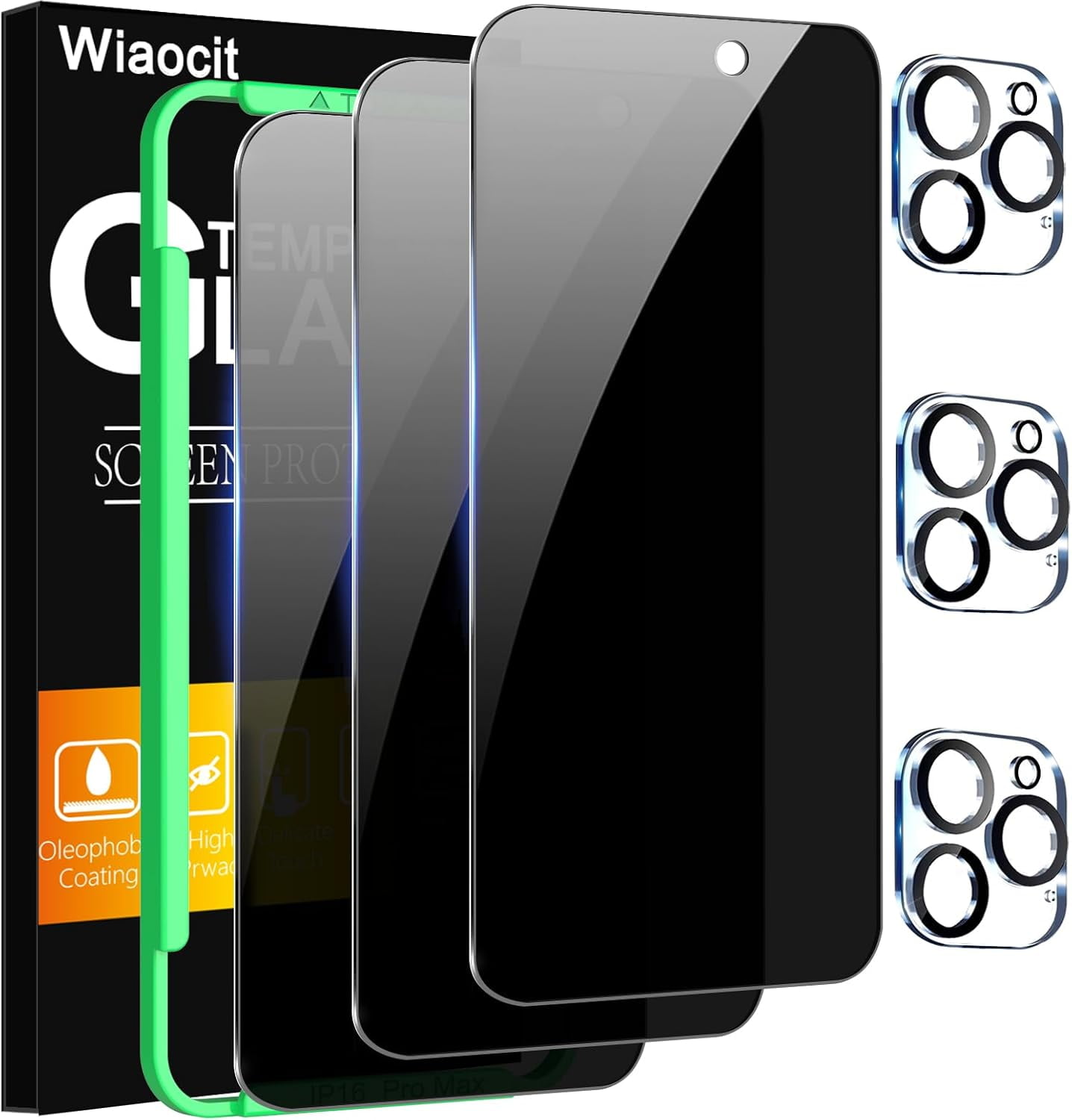 3 Pack Tempered Glass Privacy Screen Protector for iPhone 16 Pro Max ...