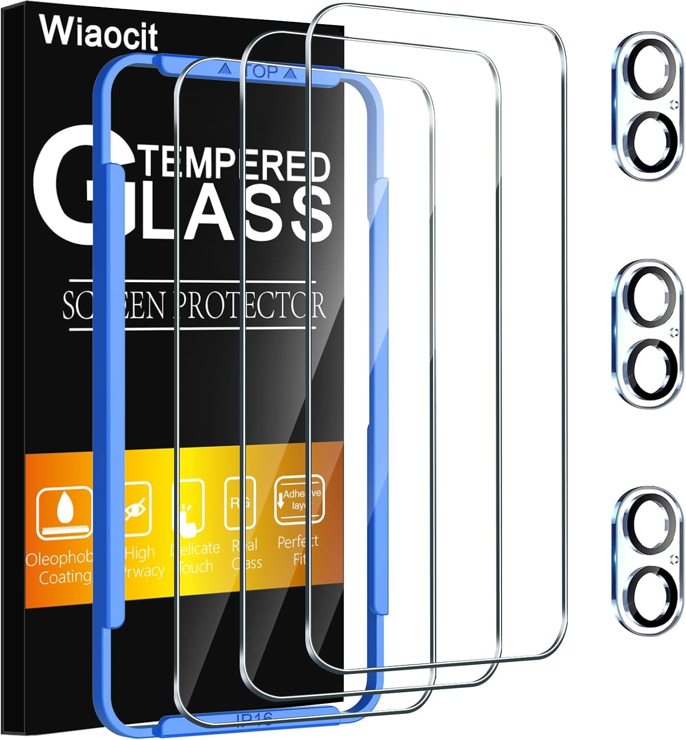 3 Pack Tempered Glass Screen Protector for iPhone 16 with 3 Pack Camera ...