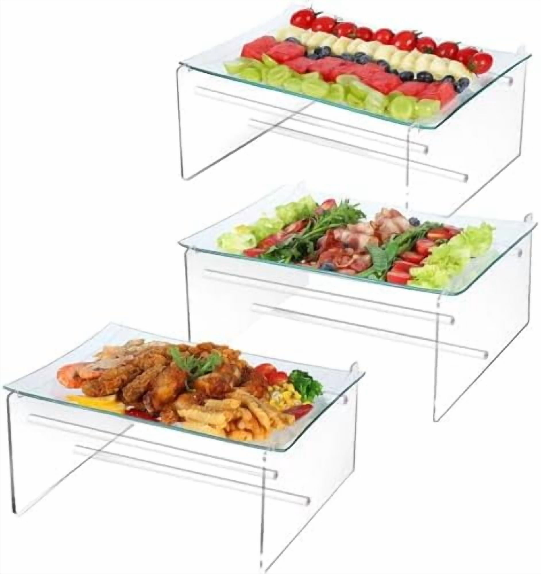 3 Pack Tempered Glass Serving Platter Tray with Stand, 14" x 10" Large ...