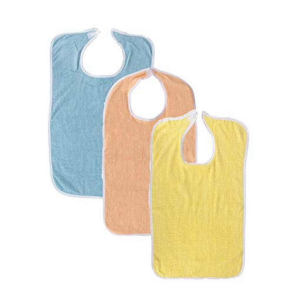 3 Pack Terry Adult Bib with Velcro Closure (Light Blue, Yellow, Peach ...
