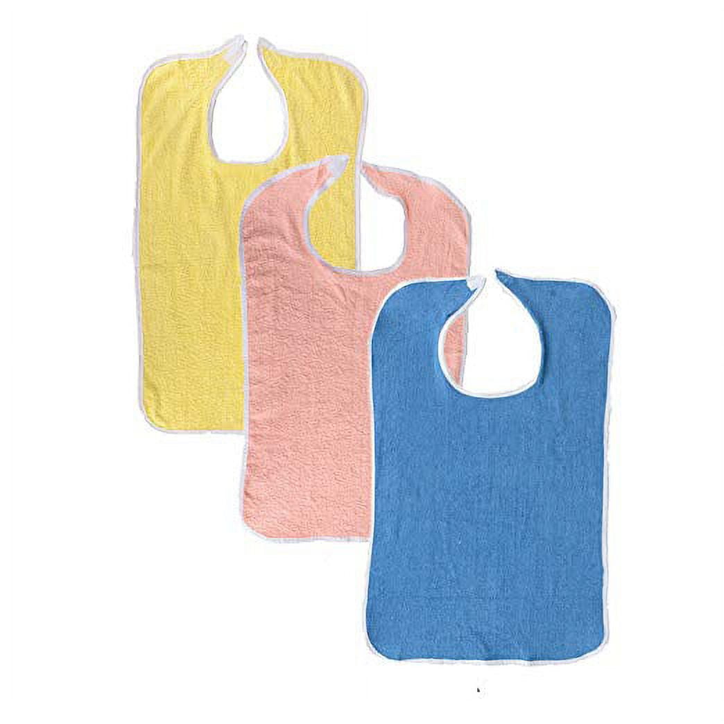 3 Pack Terry Adult Bib with Velcro Closure (Yellow, Pink, Royal ...