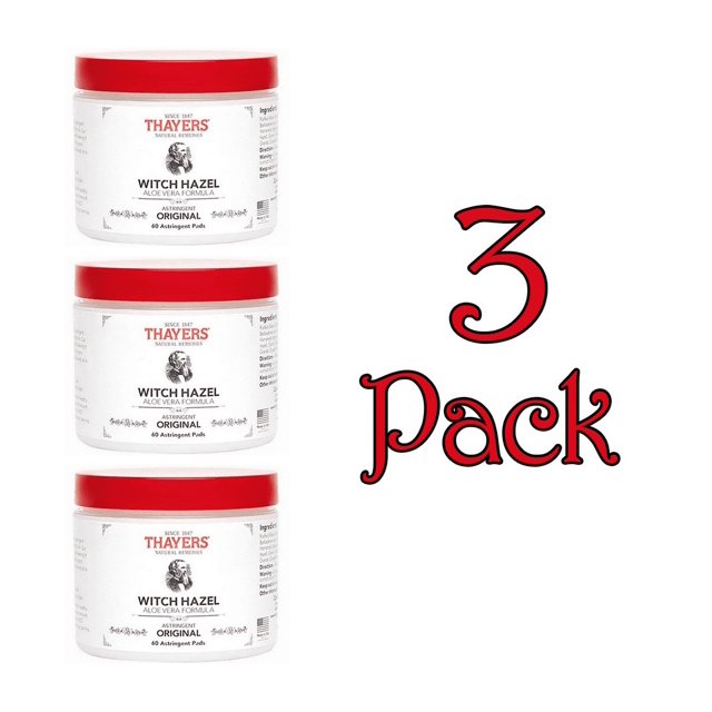 Thayers Original Witch Hazel Aloe Vera Formula Astringent Pads 60 Ct, 3 ...