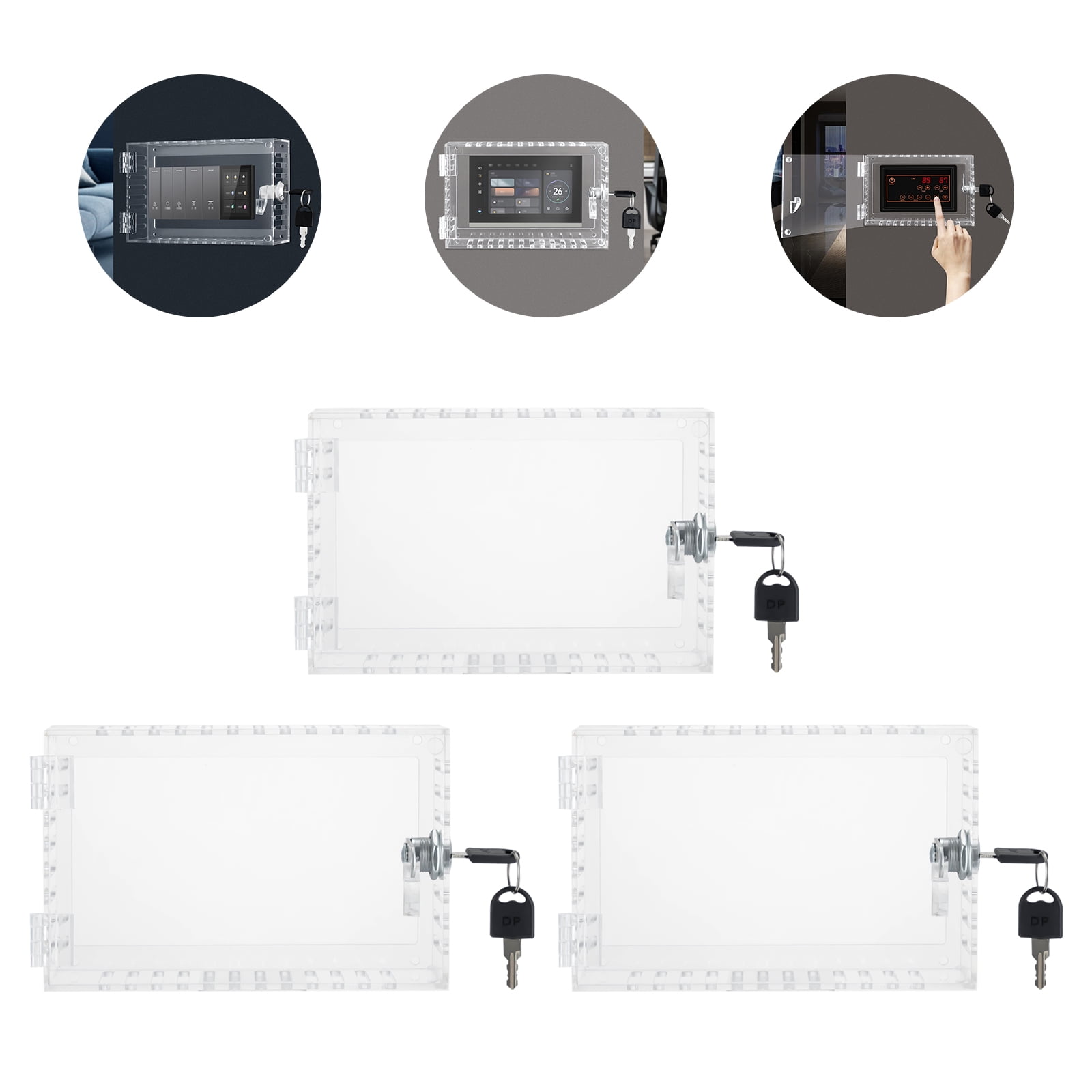 3-Pack Thermostat Lock Box Set - Clear Acrylic Cover with Keys, Fits ...
