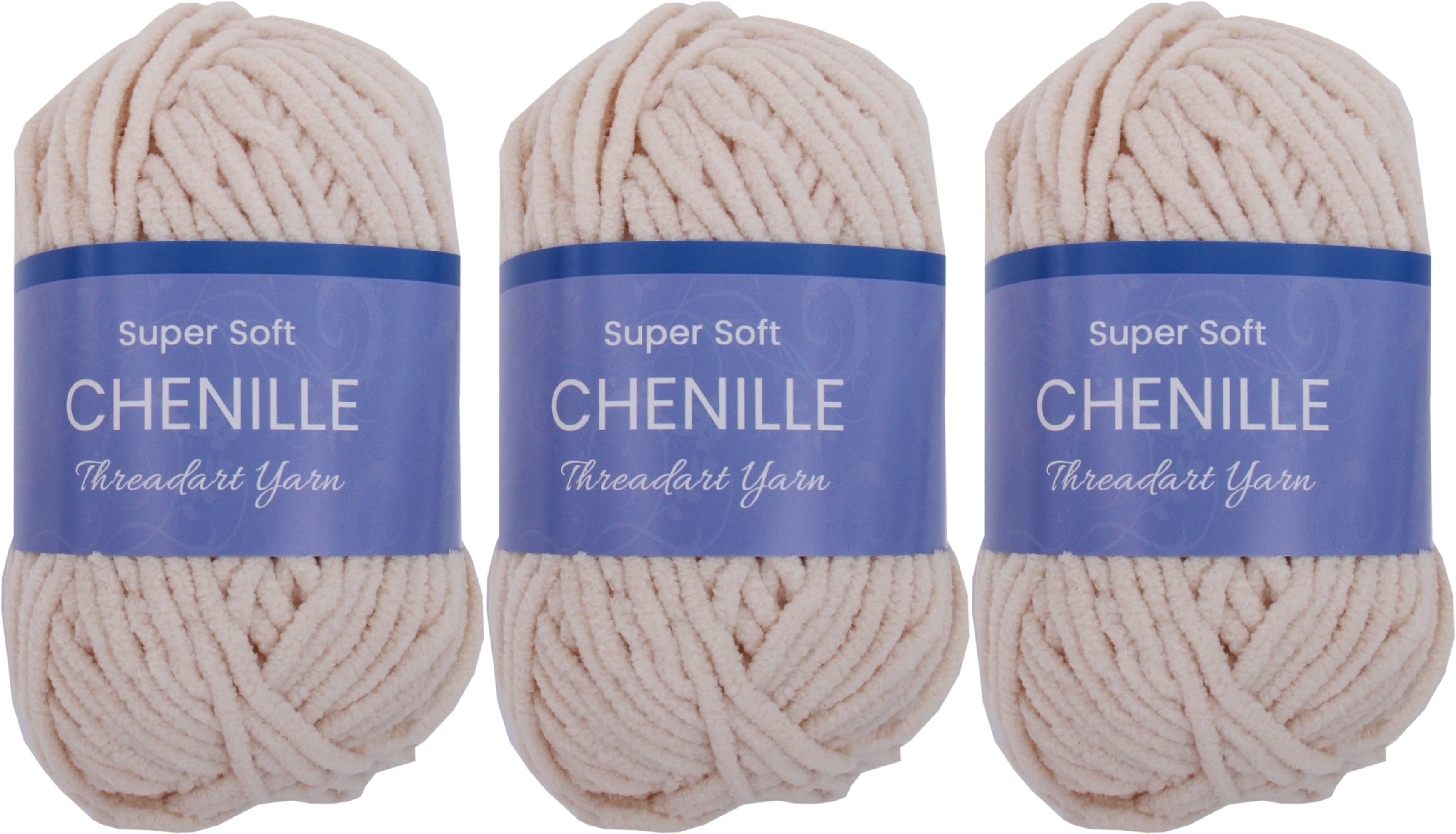 3 Pack ThreadArt Chenille Yarn for Crocheting, Knitting, Amigurumi, Super Soft Plush Velvet Yarn ...