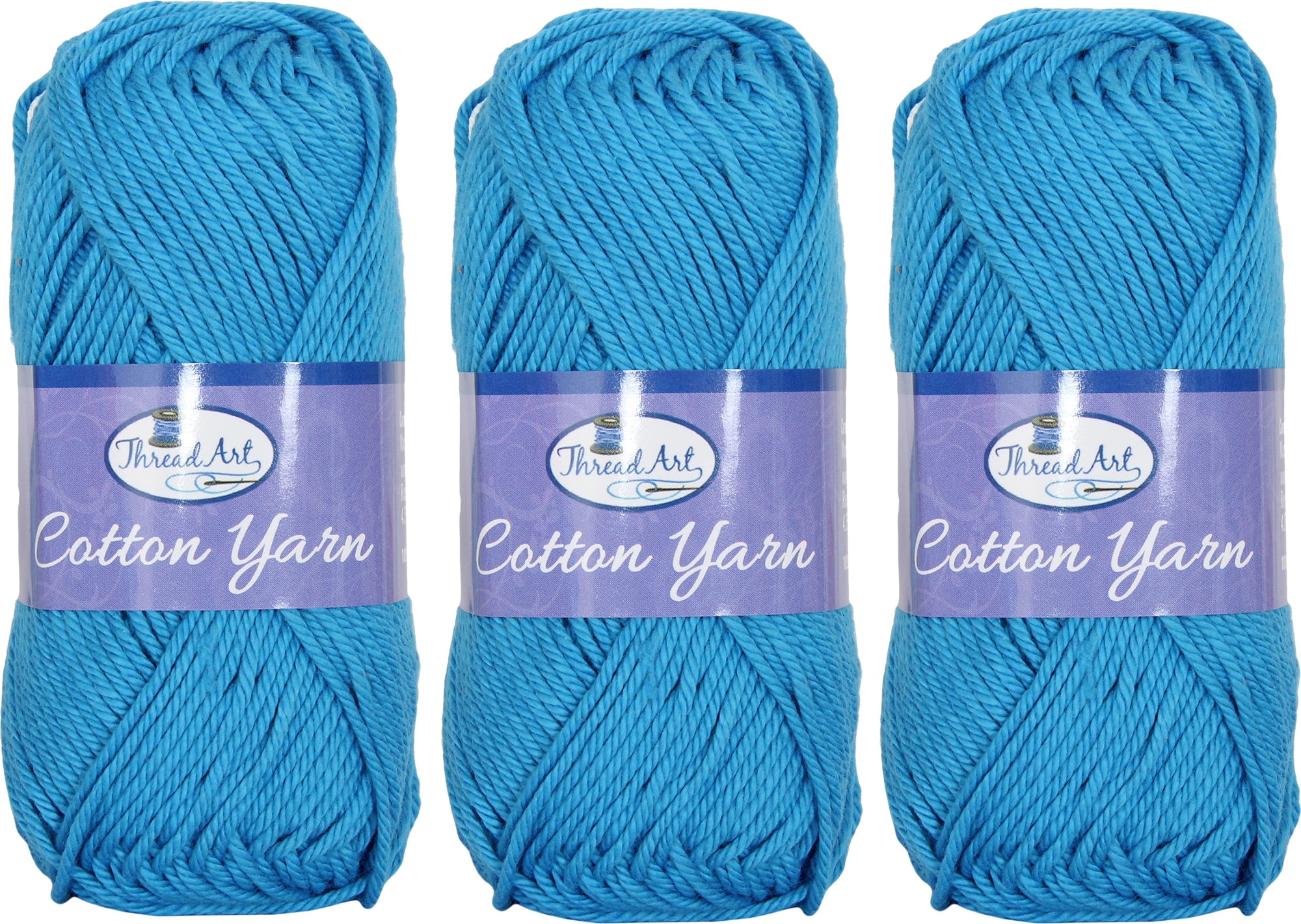 3 Pack Threadart 100% Pure Cotton Crochet Yarn | 50 gram Skeins ...