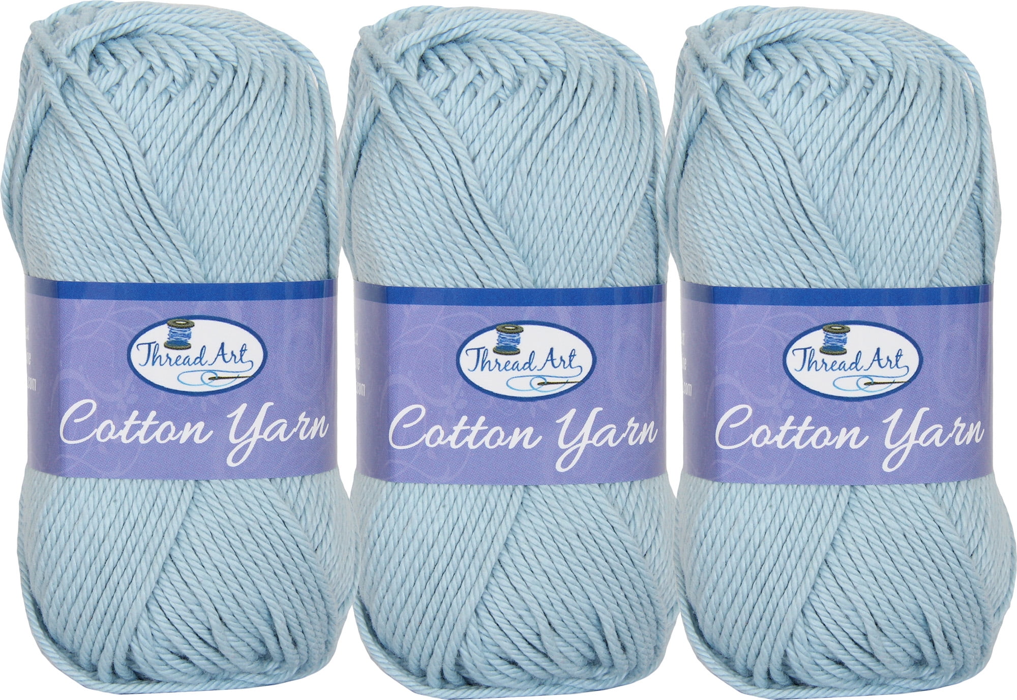 Threadart Cotton Crochet Yarn, 3 Pack, Worsted Medium #4, 50g Skeins ...