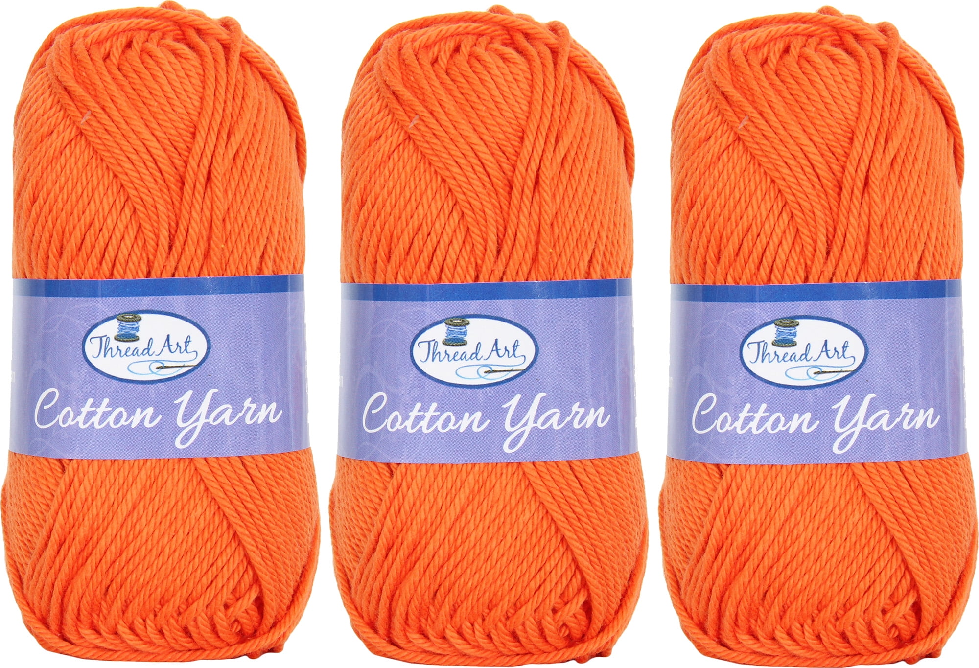 Threadart 3 Pack Crochet Cotton Yarn, #4 Medium Worsted, 50g, 85 yds ...