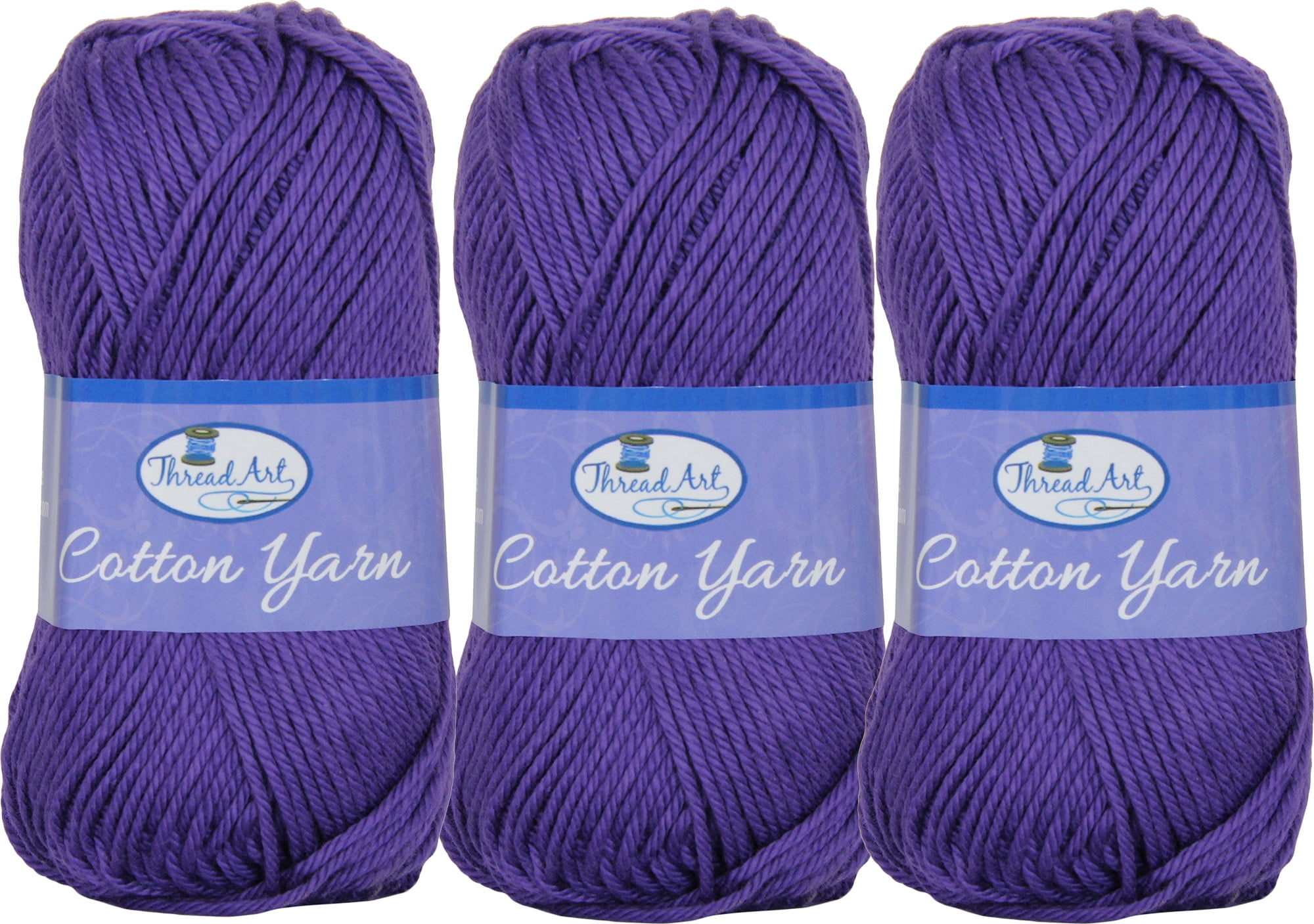 3 Pack Threadart 100% Pure Cotton Crochet Yarn | 50 gram Skeins ...
