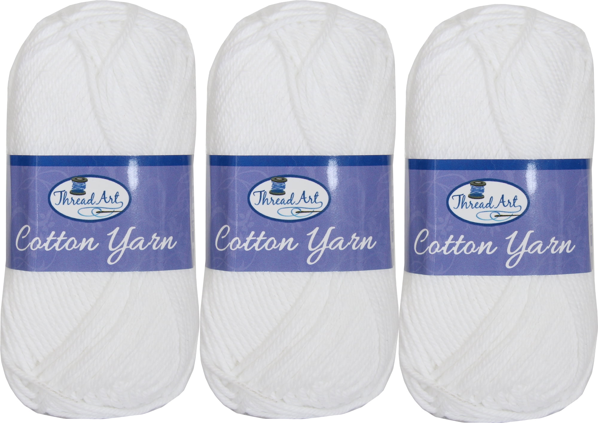 Threadart 3 Pack 100% Pure Cotton Crochet Yarn | White | 50g Skeins ...