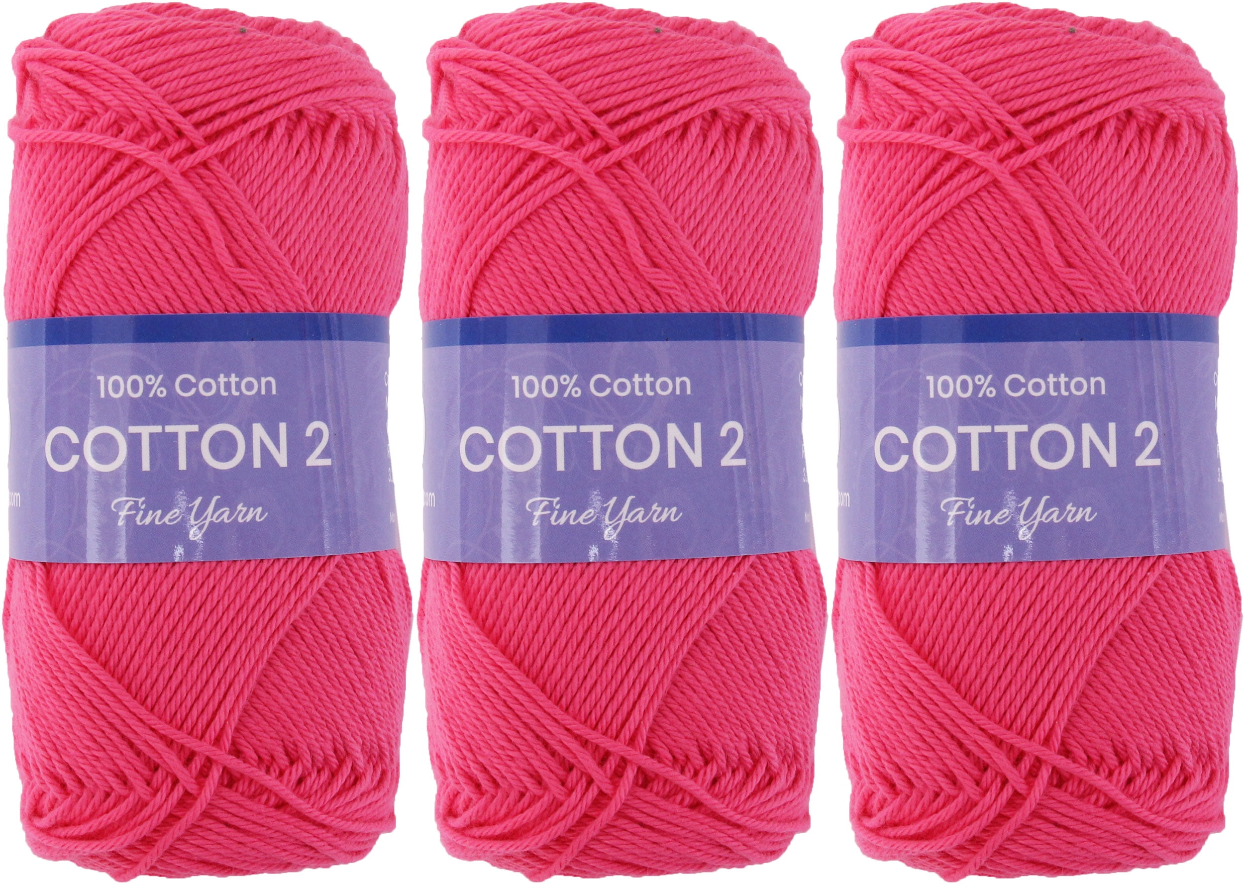 3 Pack Threadart 100% Pure Cotton Crochet Yarn Size 2 | Hot Pink | 50 ...