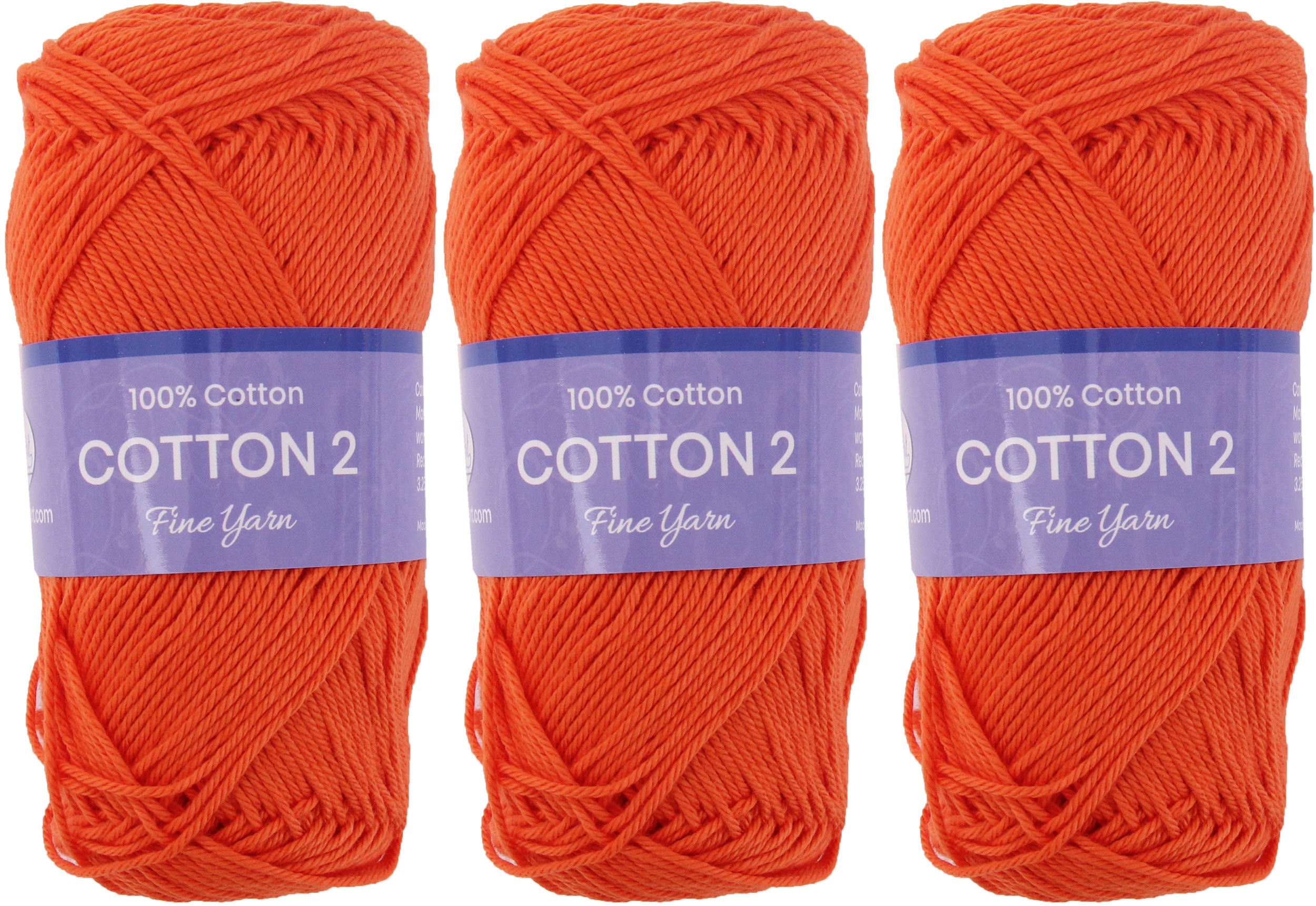3 Pack Threadart 100% Pure Cotton Crochet Yarn Size 2 | Orange | 50 ...