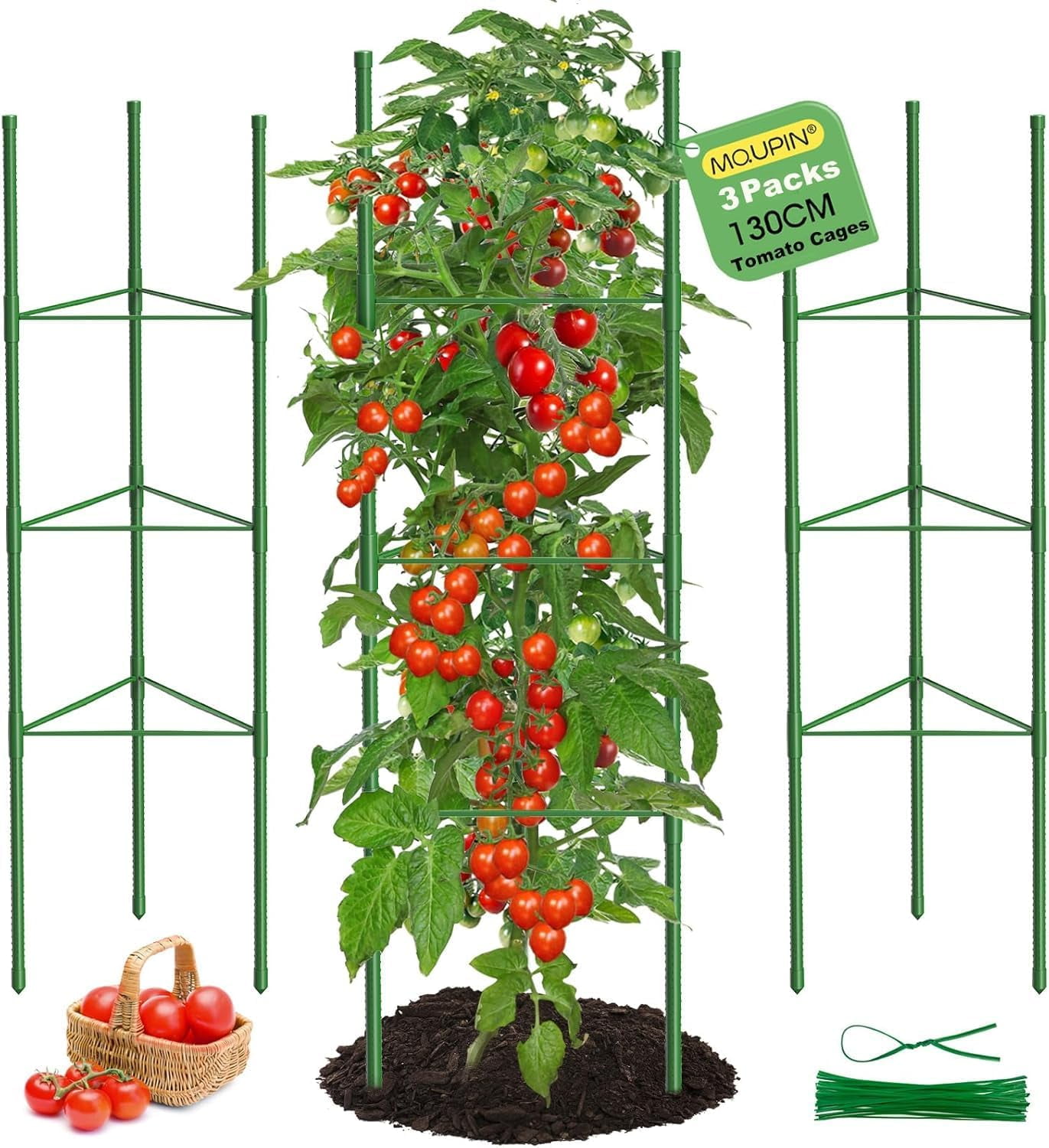 3 Pack Tomato Cages, 51.2in Tomato Plant Support Stakes Heavy-Duty ...