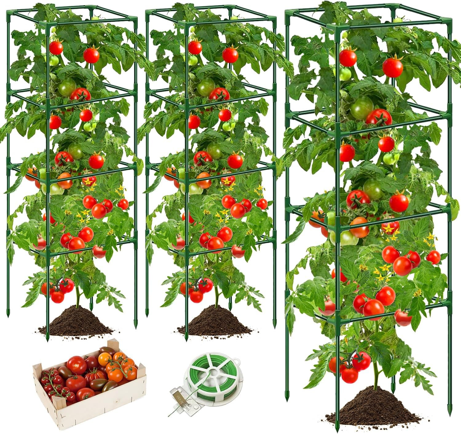3 Pack Tomato Cages for Garden, 40 Inch Square Tomato Cage Plant Stakes ...