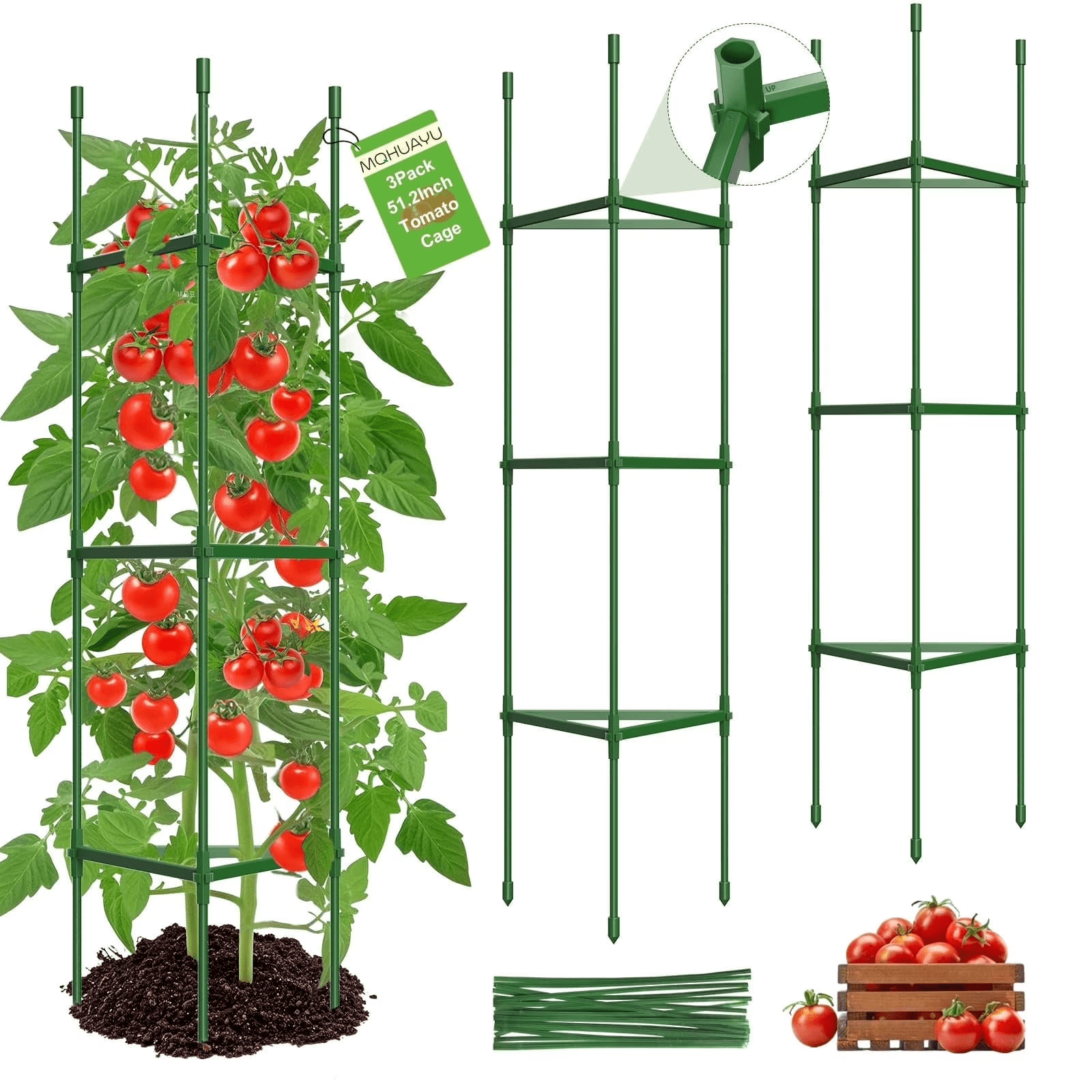 3 Pack Tomato Cages for Garden,51.2"H×11.8"W Tomato Cage Trellis ...