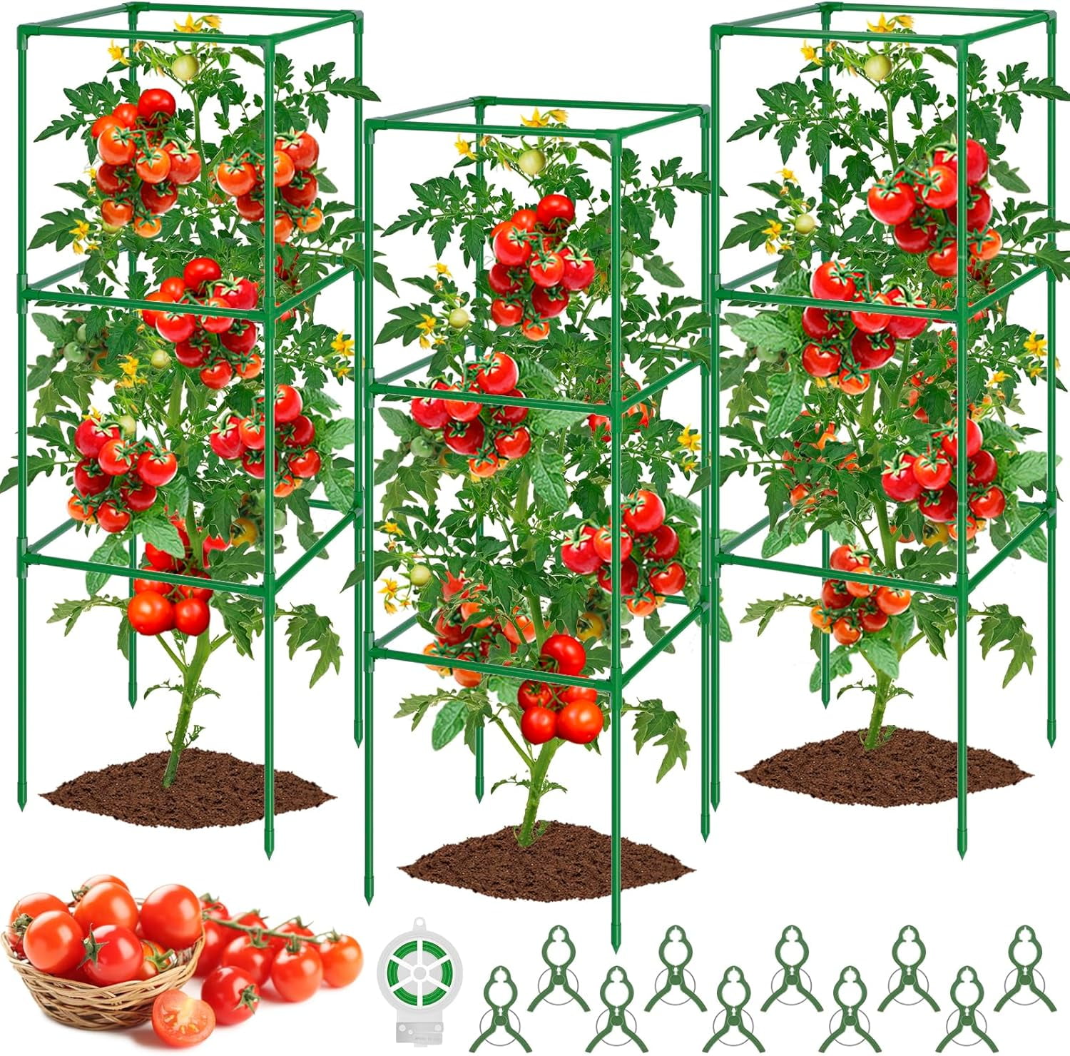 3 Pack Tomato Cages, Square Tomato Plant Stakes Support Cages Trellis ...