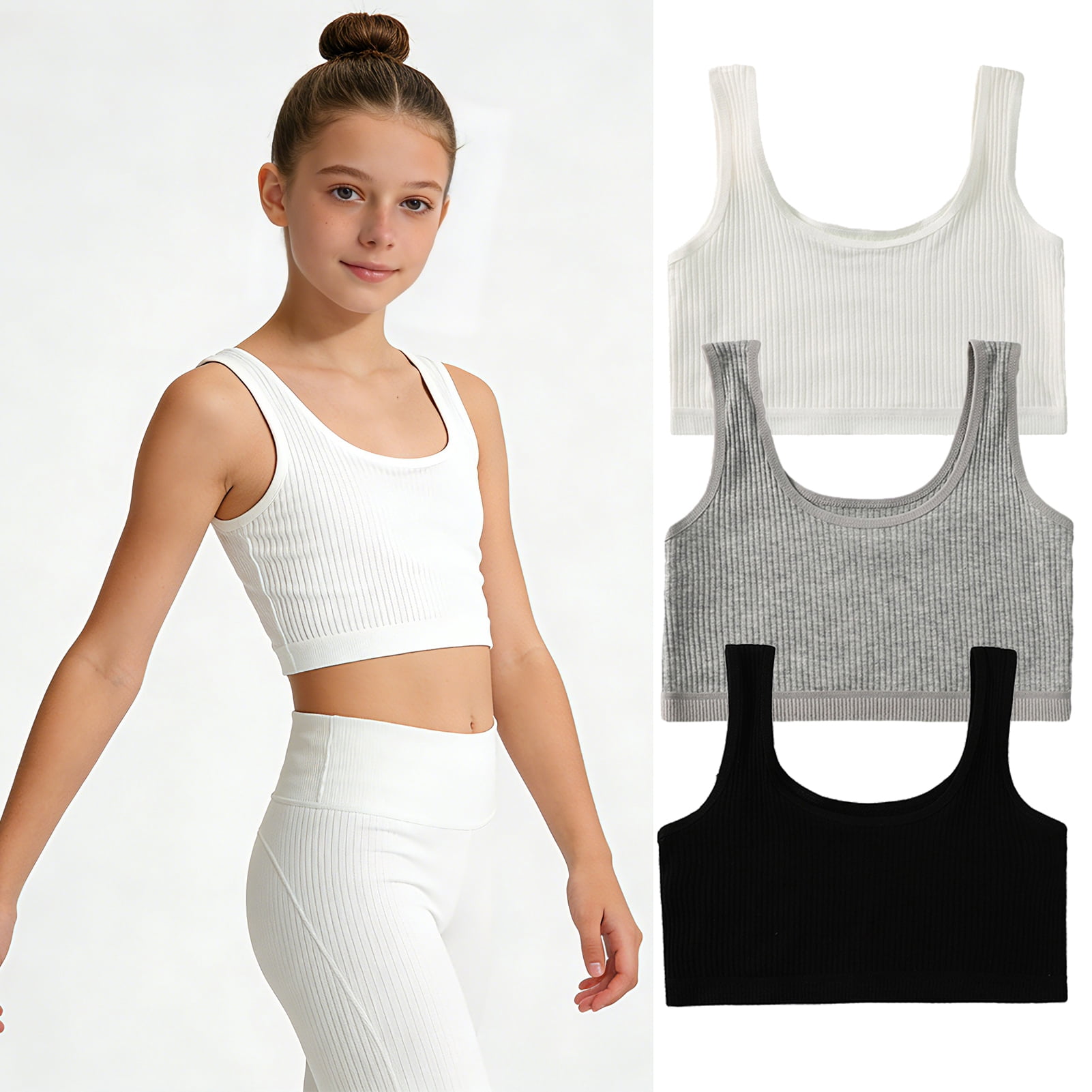 3 Pack Training Bras for Girls Seamless Cami Bralettes Sports Striped ...