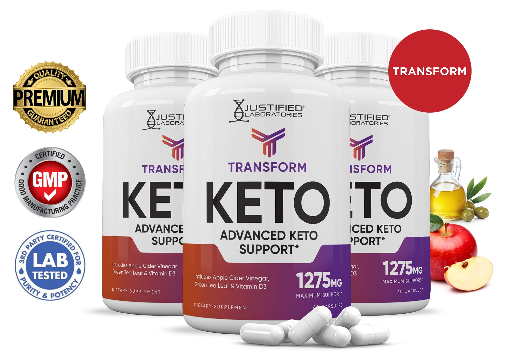 (3 Pack) Transform Keto ACV Pills 1275mg Alternative to Gummies Dietary ...