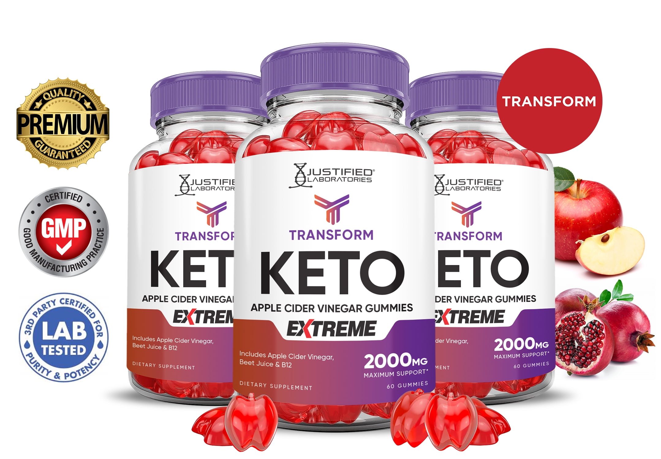 (3 Pack) Transform Keto Extreme ACV Gummies 2000mg Dietary Supplement ...