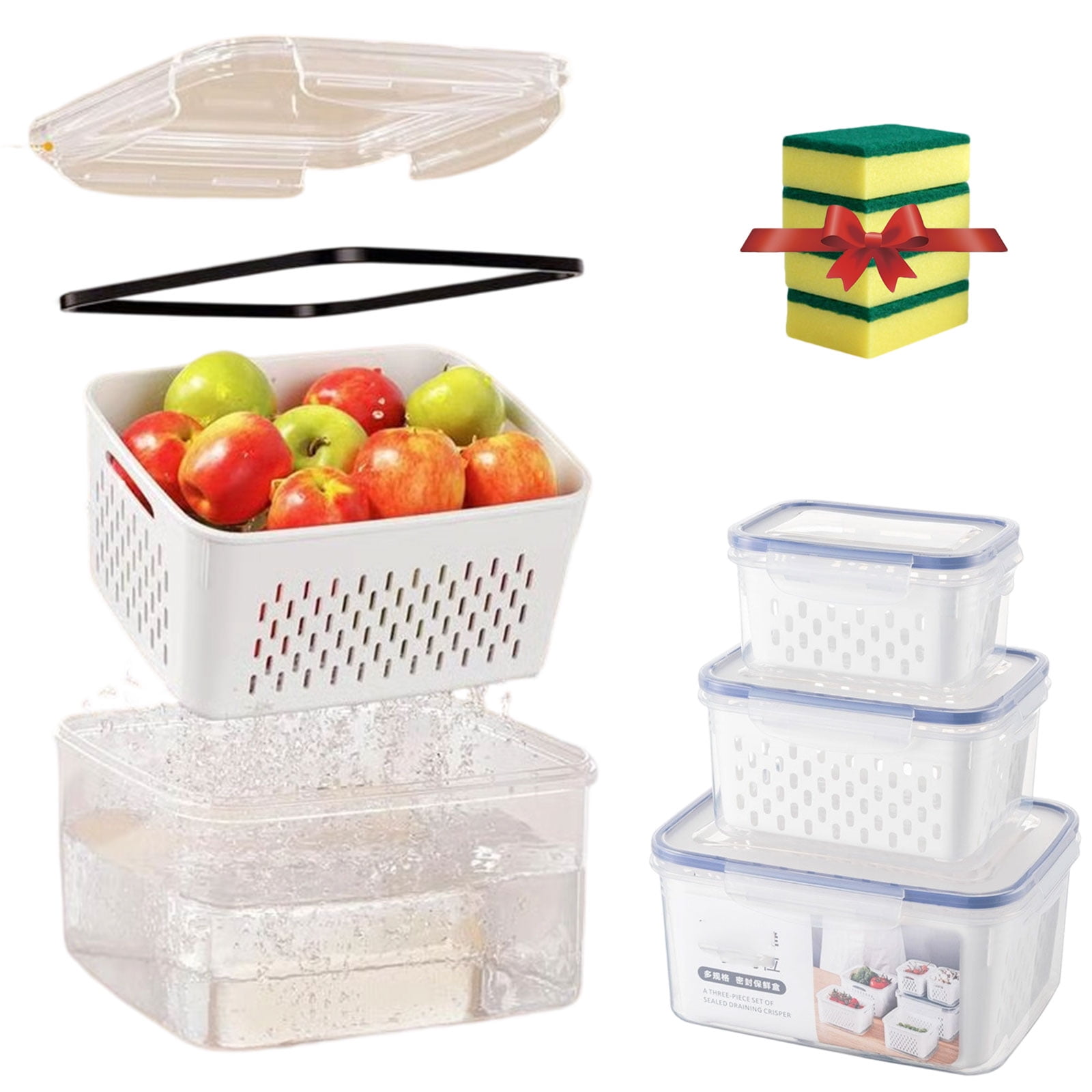 3-Pack Transparent Plastic Food Storage Box Including Drain Basket ...