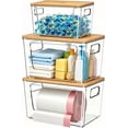 3 Pack Trash Bag Holder with Bamboo Lid, Stackable Trashbag Dispenser ...