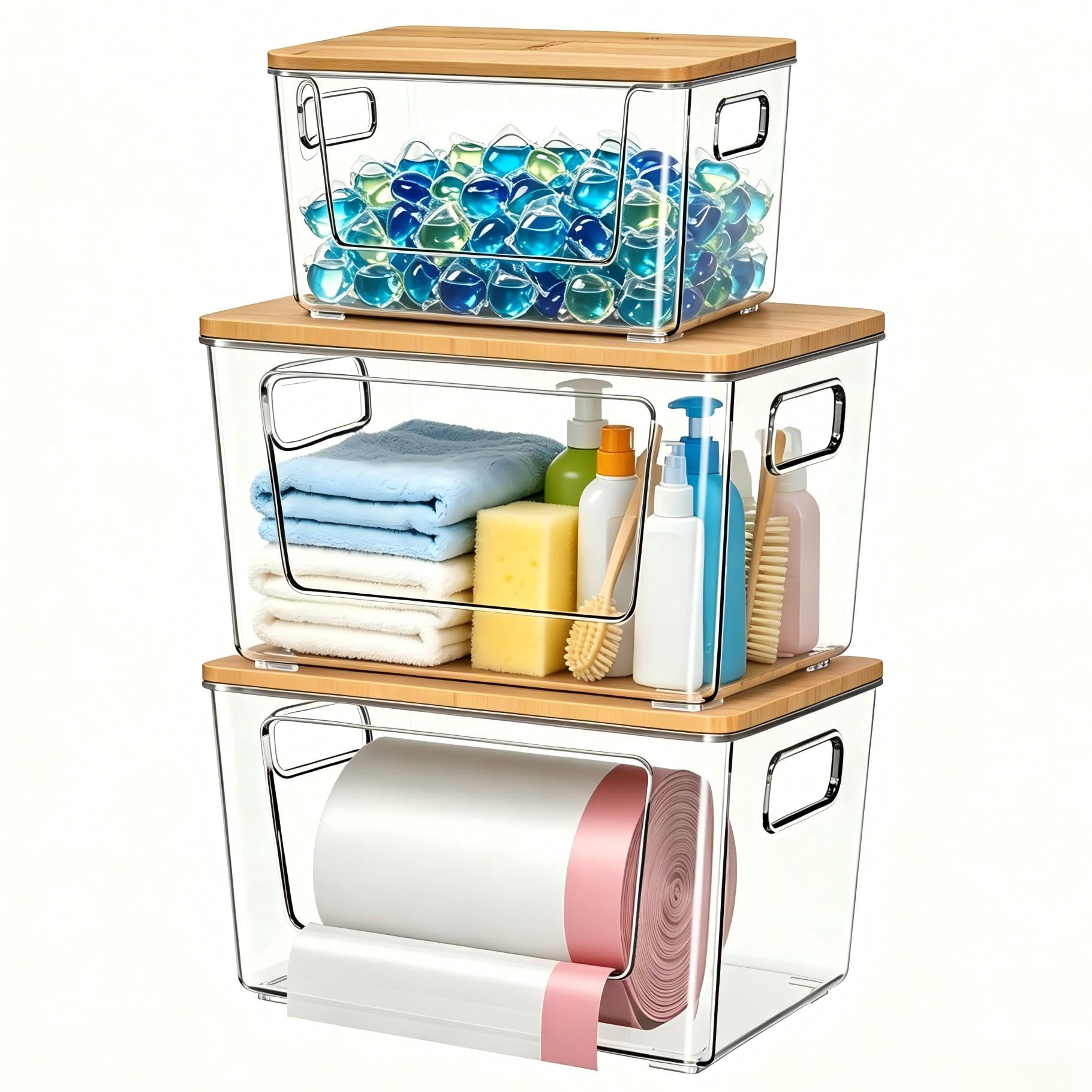 3 Pack Trash Bag Holder With Lid Stackable Trashbag Dispenser Extra ...