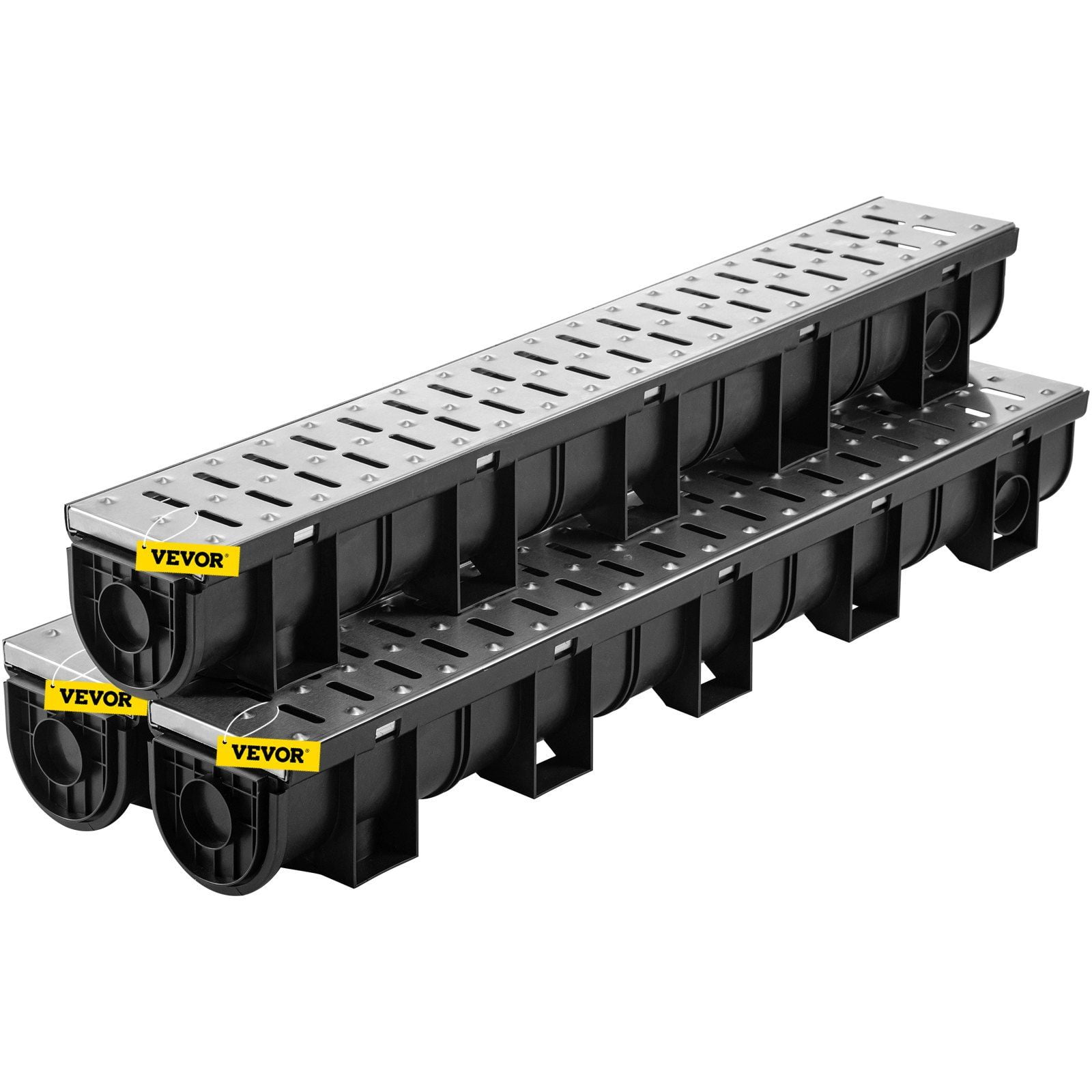 3-Pack Trench Drain System – 5.9"x5.1" HDPE Channel Drain w/ Metal ...